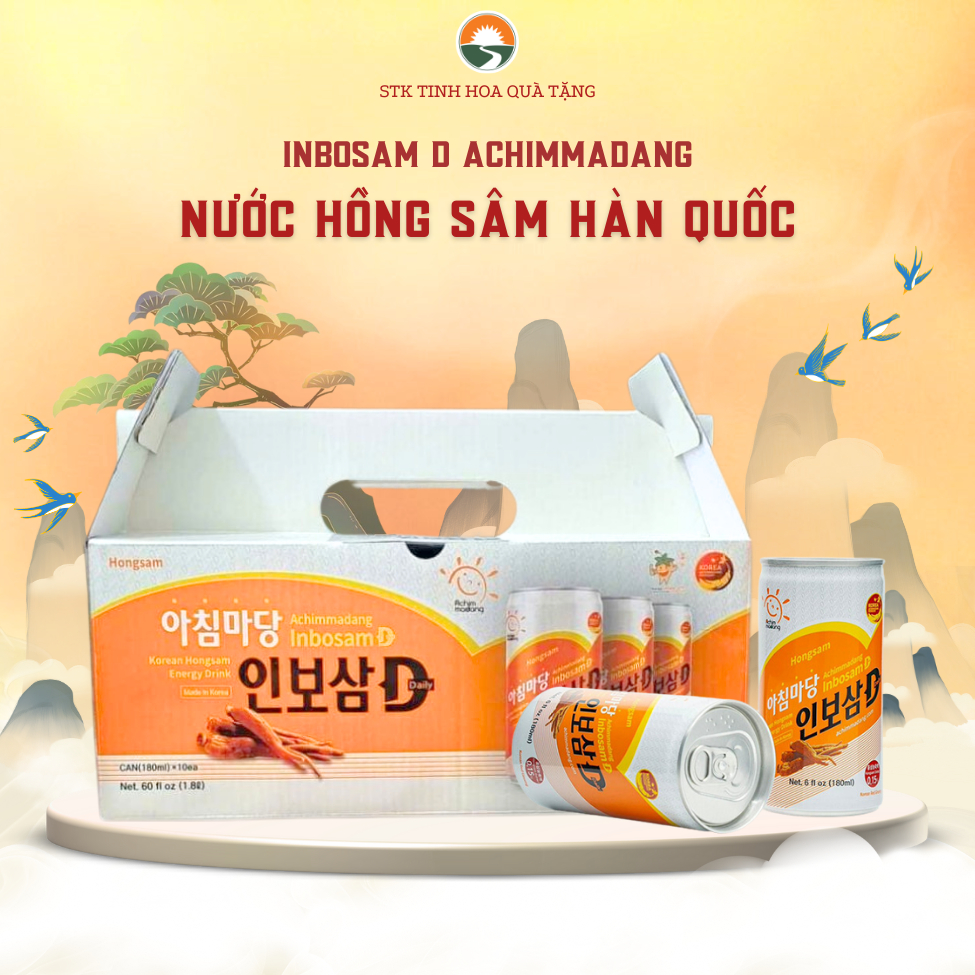 Nước Hồng Sâm 180ml x 10 Lon Inbosam D Achimmadang Hàn Quốc - STK